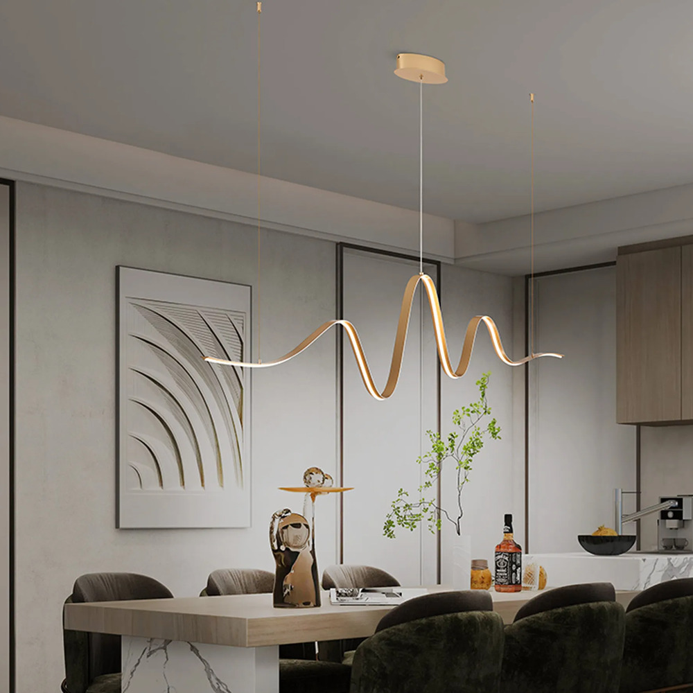 Idolite Sleek Gold Dimmable Wave Led Linear Island Pendant Light ...