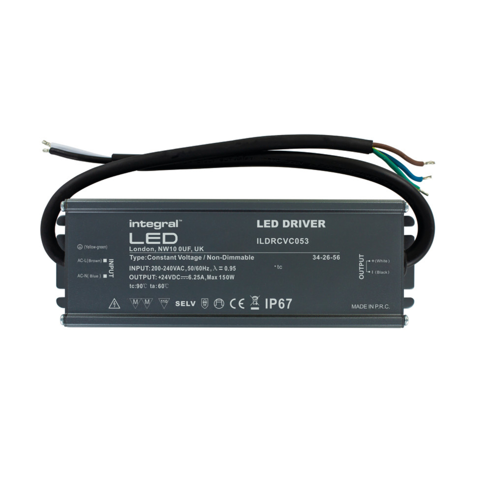 Constant Voltage LED Driver 150W 24VDC IP67 Non-Dim 200-240V Input | WT ...