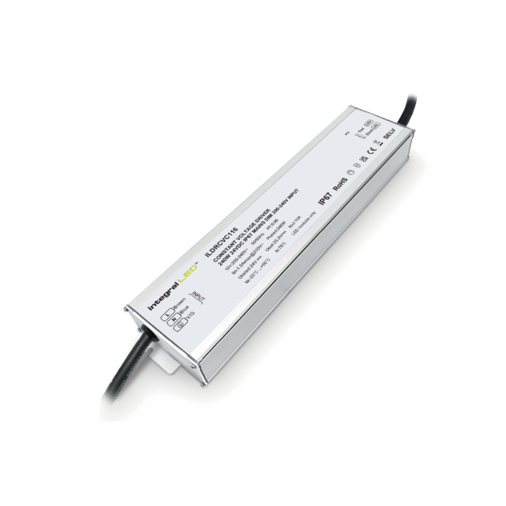 Constant Voltage LED Driver 240W 24VDC IP67 Mains Dimmable 200-240V ...